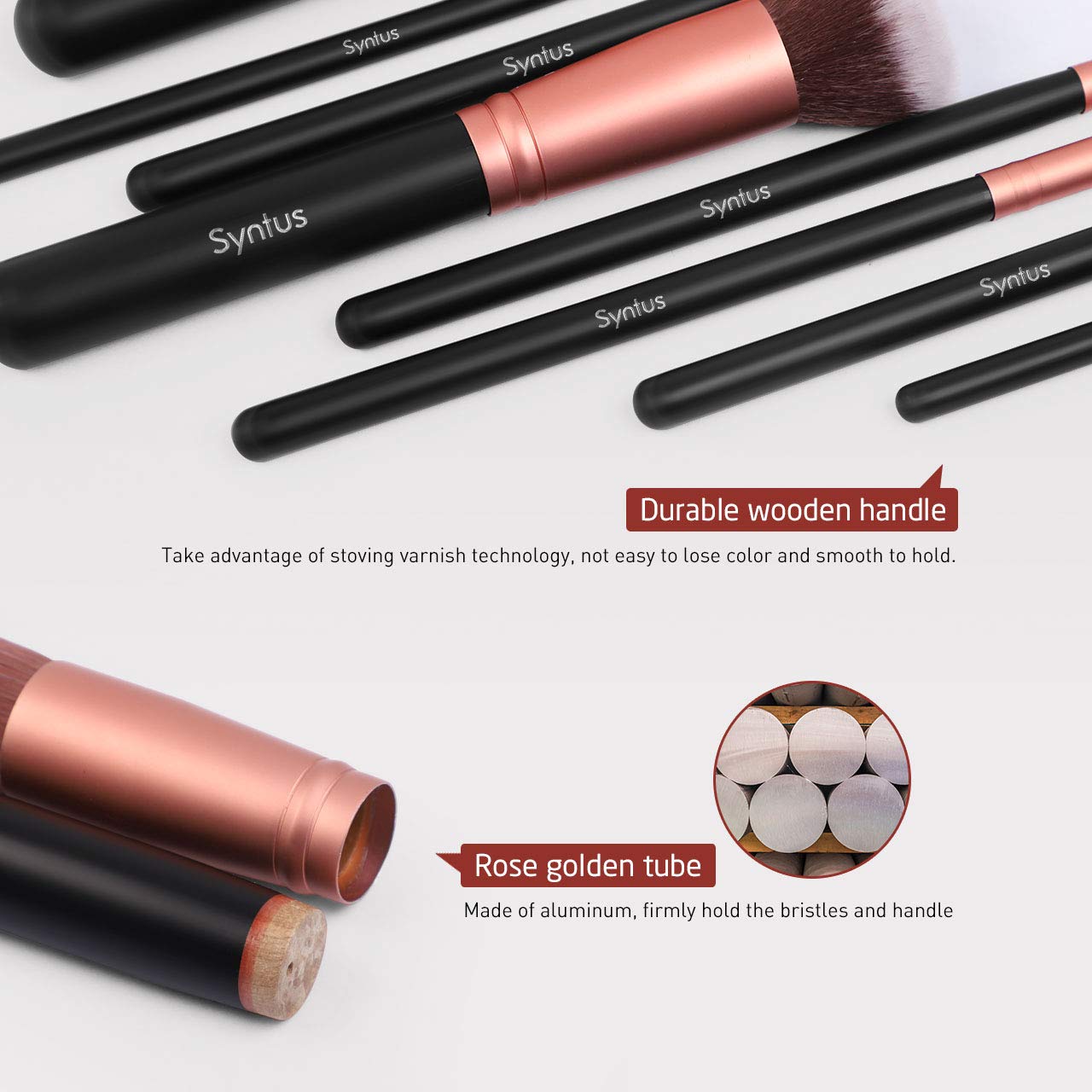 Syntus Makeup Brush Set 16 Makeup Brushes & 4 Blender Sponges & 1 Cleaning Pad Premium Synthetic Foundation Powder Kabuki Blush Concealer Eye Shadow Makeup Brush Kit, Black Golden