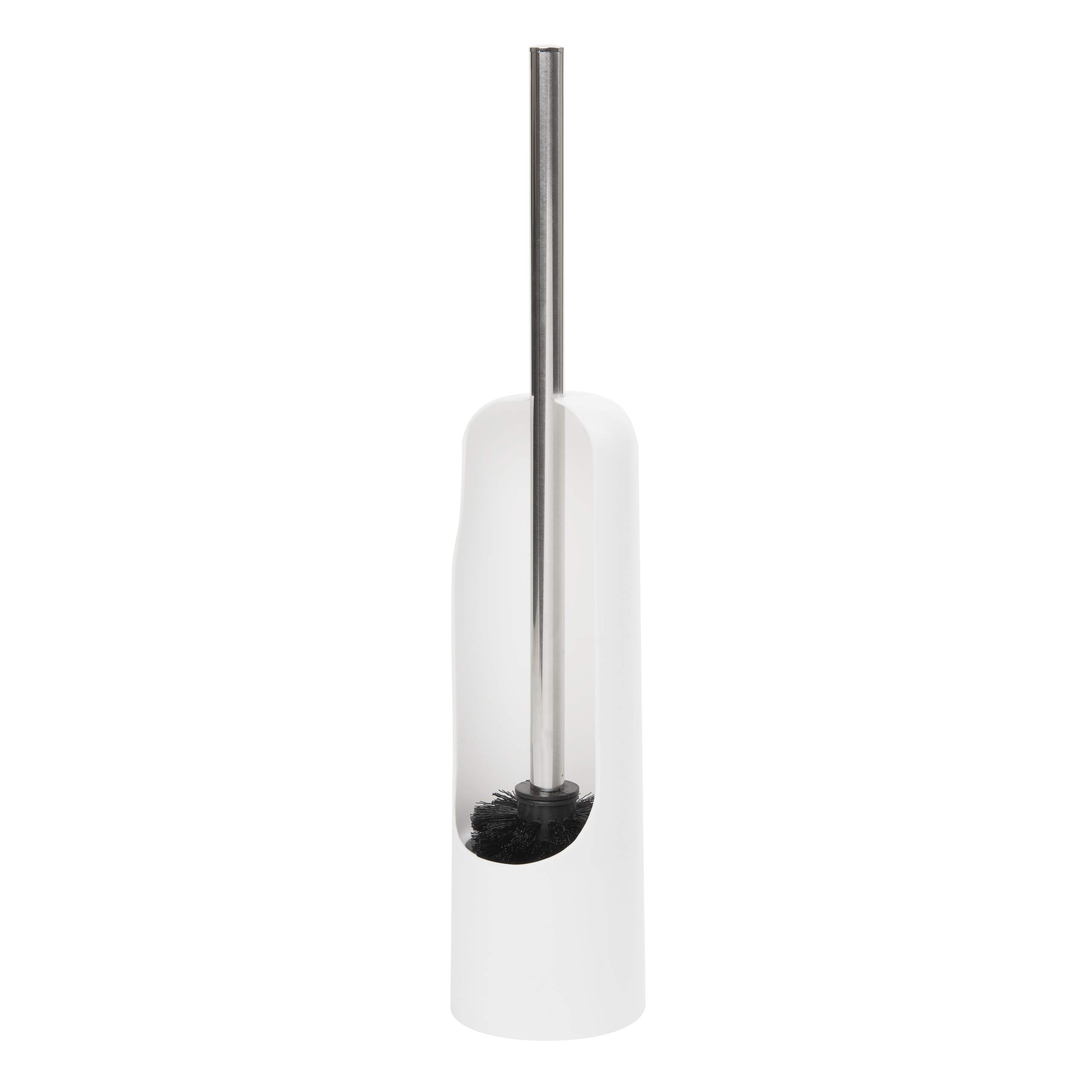 Umbra Touch Toilet Brush with Open Back Hideaway Holder ā Durable, Slim, Plastic & Metal Toilet Bowl Cleaner With Rubber Finish - Soft and Dense Brush Bristles ā Removes All Stubborn Stains, White