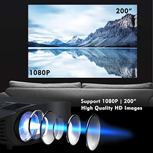 Video Projector, Outdoor Movie Projector with 200" Projection Size, vamvo Home Theater Projector with Platform Pallet, Support 1080P, Compatible with Fire TV Stick, PS4, HDMI, VGA, AV and USB (2pcs)
