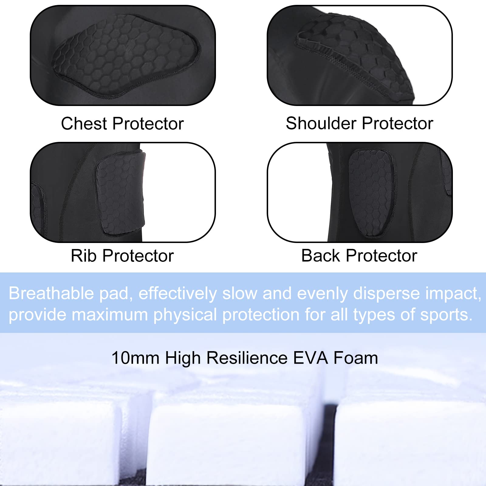 TUOYR Padded Compression Shirt Chest Protector Undershirt for Football Soccer Paintball Shirt
