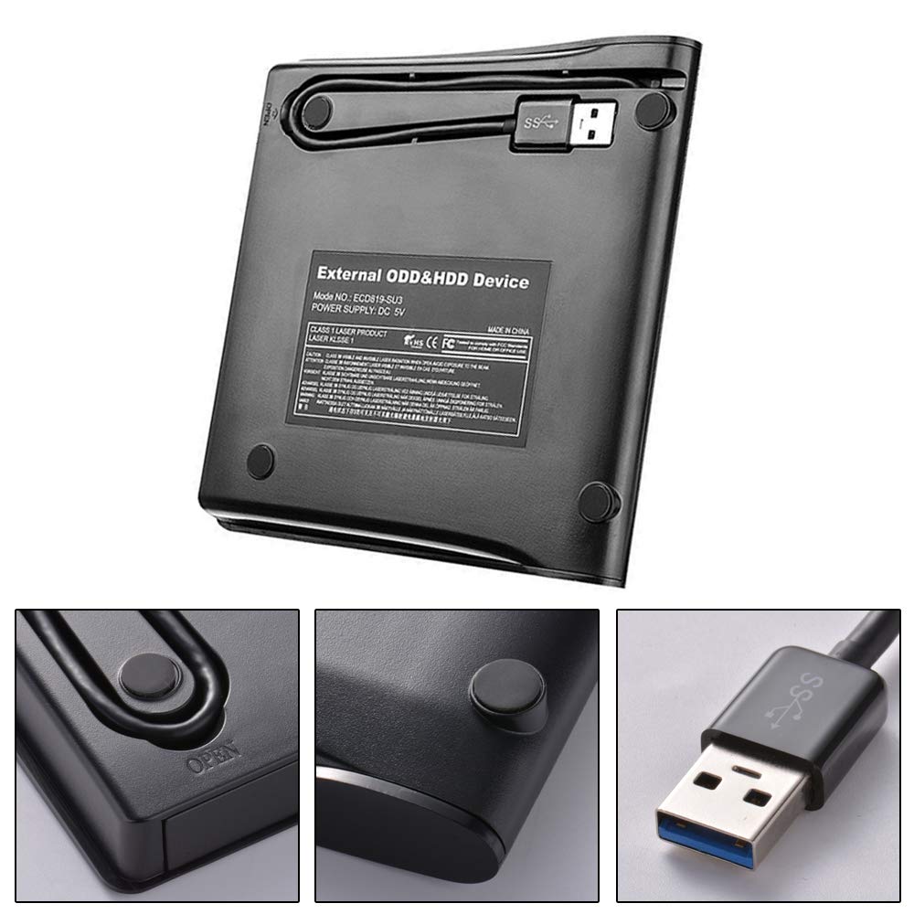 Spmywin External DVD Drive for Laptop, USB 3.0 +/-RW Burner Writer Reader Rewriter, Portable Optical Drive Compatible with Macbook, Desktop, Windows 7/8/10/XP/Vista/Mac(Black)