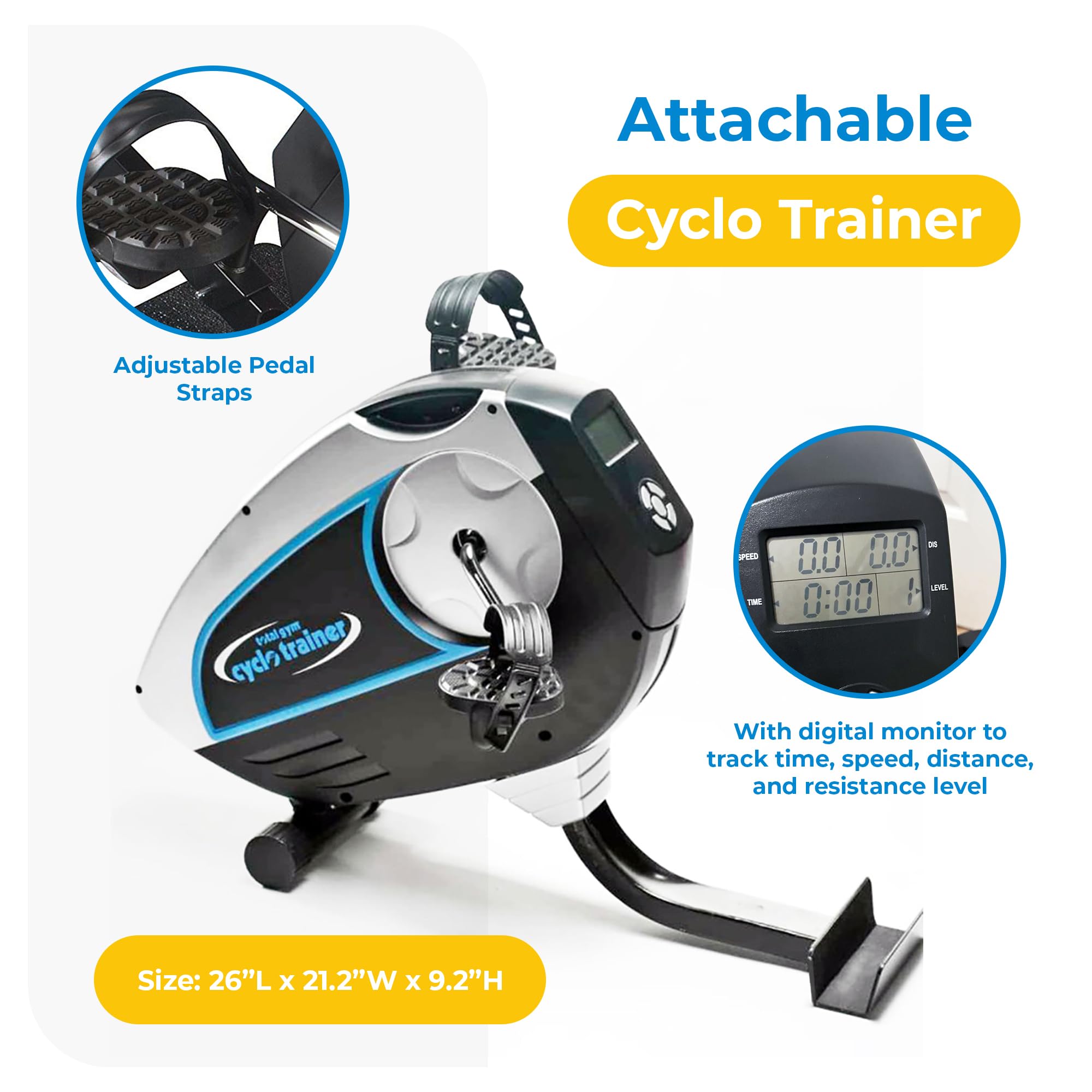 Total Gym Attachable Cyclo Supportive Trainer with Digital Monitor Progress Tracking Display for Home Workout Exercise Machines, Black