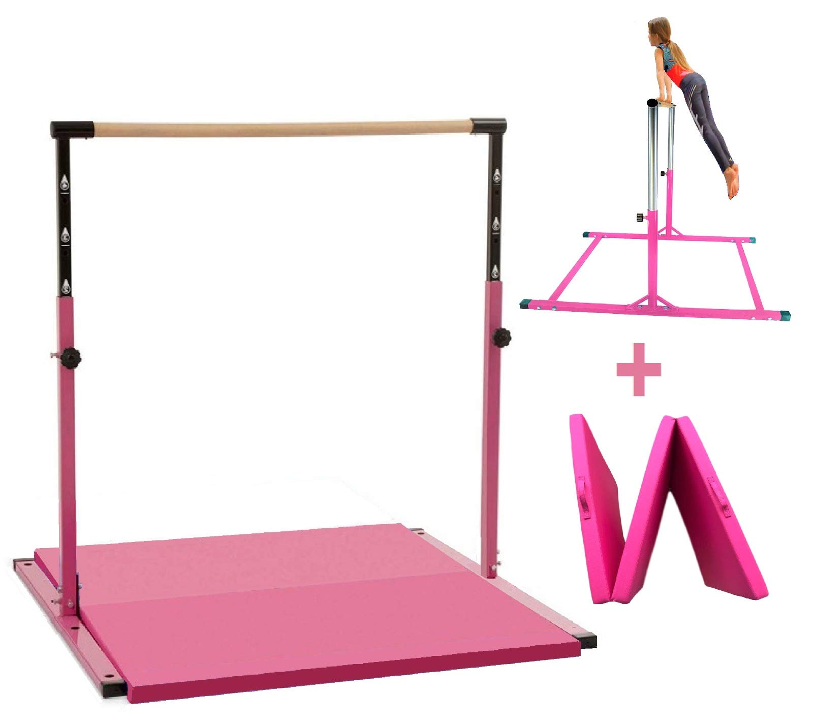 X-Factor 5 Ft Horizontal Bar Athletic Teens Adjustable Gymnastics Children Junior Training Kip Bars Purple with 4' x 6' Gymnastic Mat Set