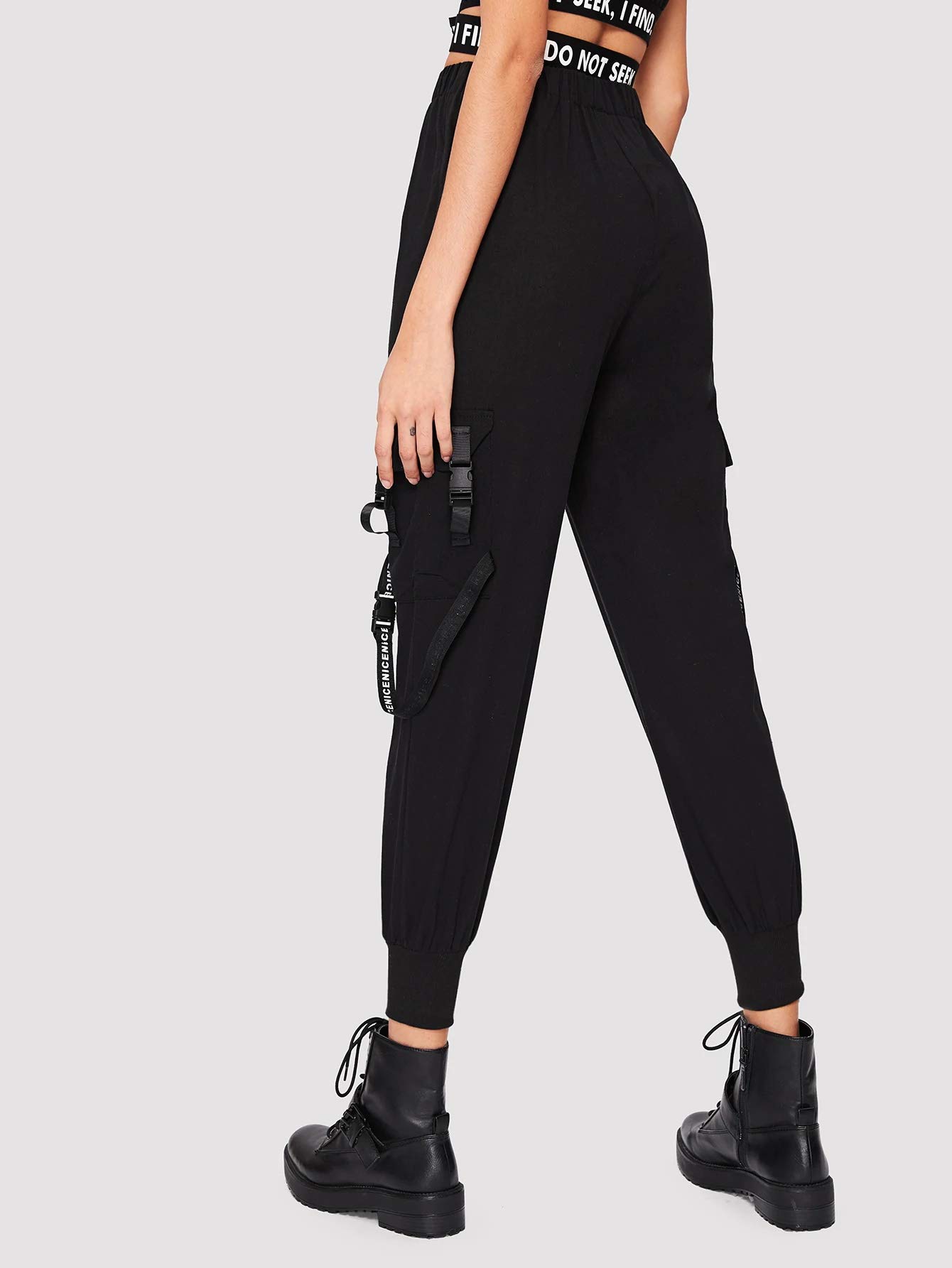 Romwe Women's Workout Jogger Pants High Waist Lightweight Hiking Outdoor Cargo Sweatpants Black #3 Medium