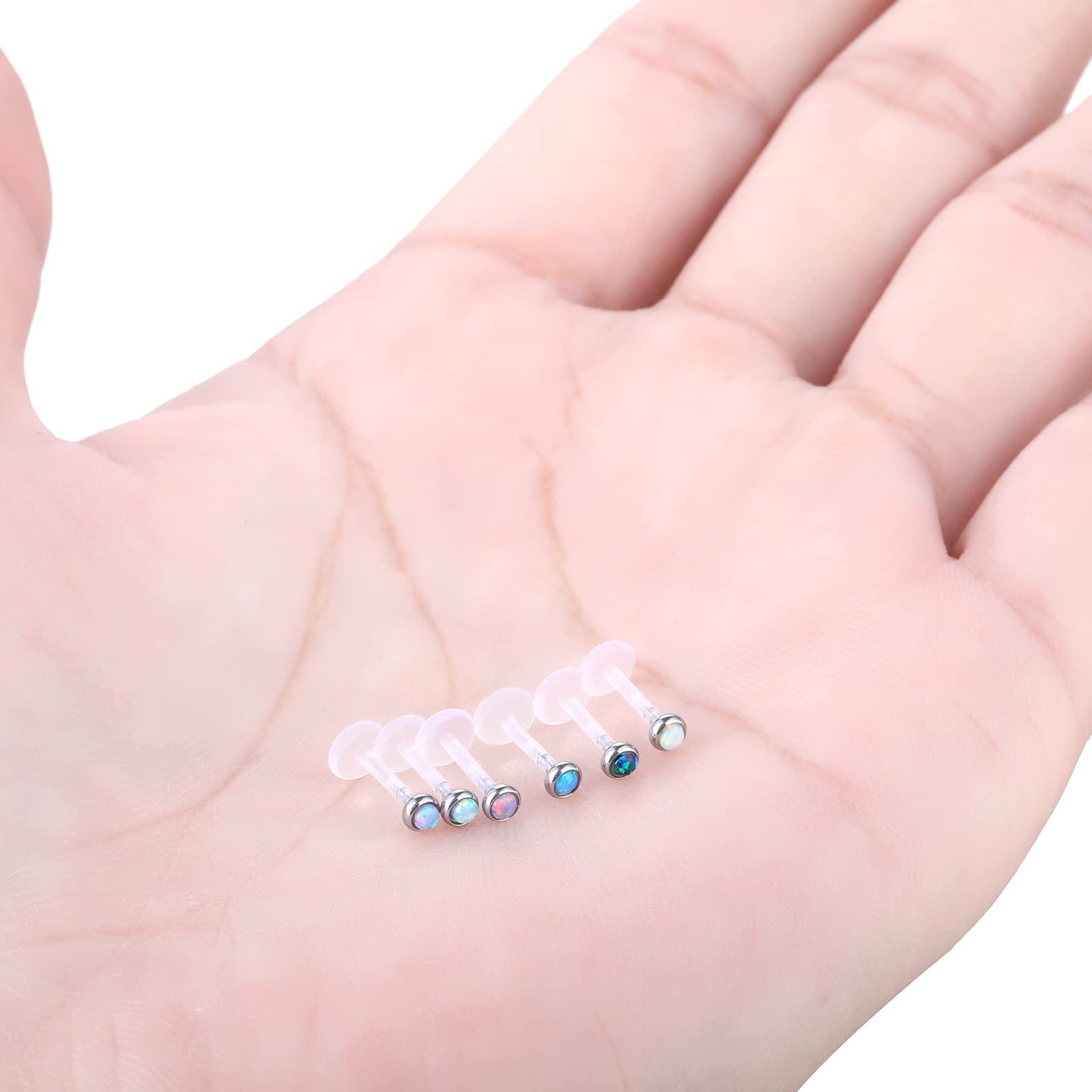 Xpircn 6PCS 16G 5/16 Bioflex Opal Lip Rings Stud Piercing Labret Monroe Nose Tragus Helix Ear Body Piercings