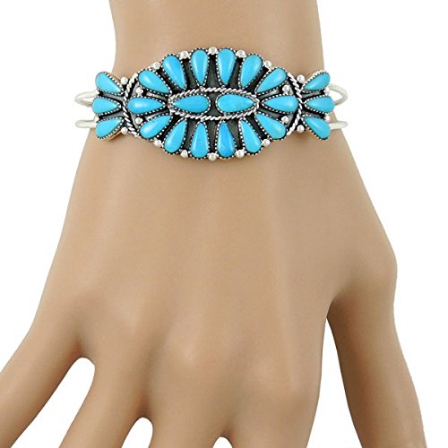 Turquoise Bracelet Sterling Silver 925 Genuine Gemstones Cuff Bracelet (Turquoise)