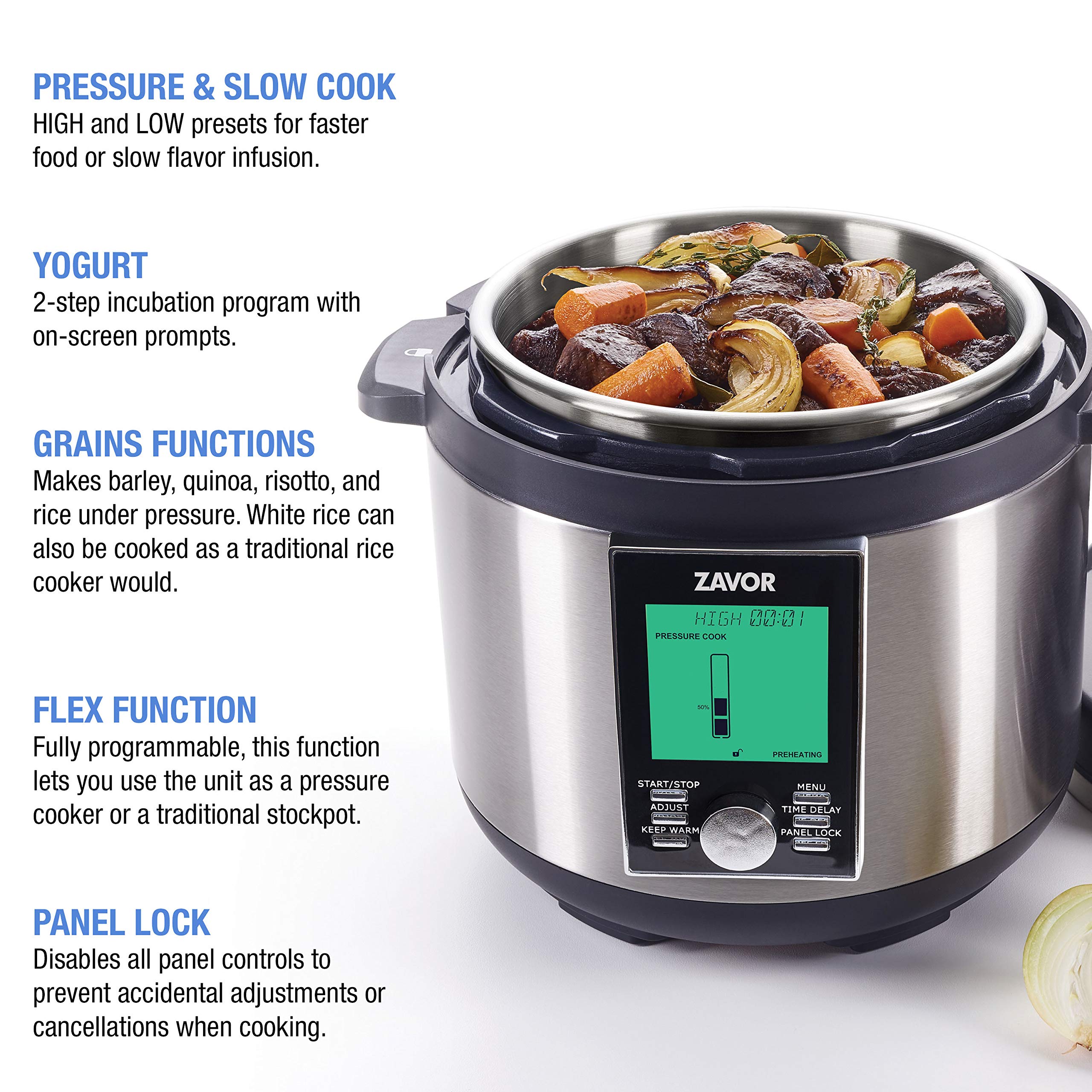 Zavor LUX LCD 6 Quart Programmable Electric Multi-Cooker: Pressure Cooker, Slow Cooker, Rice Cooker, Yogurt Maker, Steamer and more - Black (ZSELL22)