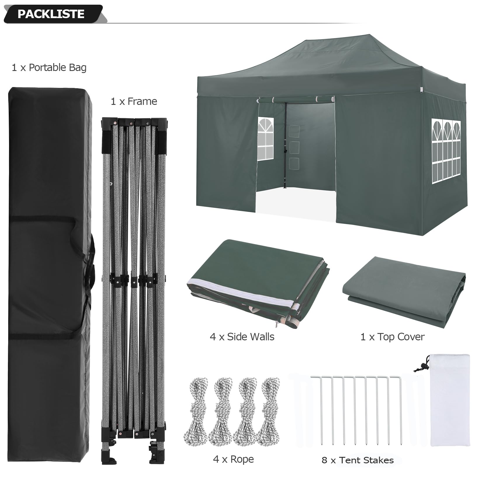 Tooluck Canopy 10x15 Pop up Canopy Commercial Heavy Duty Canopy Tent with 4 sidewalls Easy Up Wedding Party Tent Outdoor Gazebos Canopy, All Season, Windproof & Waterproof, Gray(Frame Thickened)