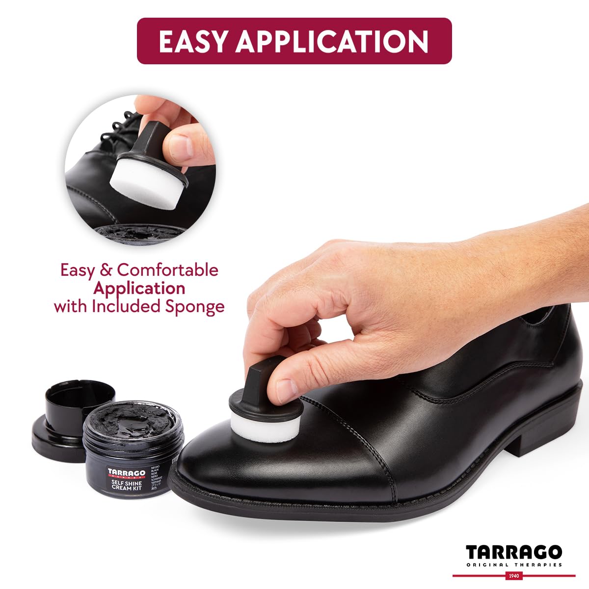 Tarrago Self Shine Shoe Polish with Applicator β Quick Shine Shoe Cream for Leather Boots and Shoes - 1.76 Fl. Oz β Black #18