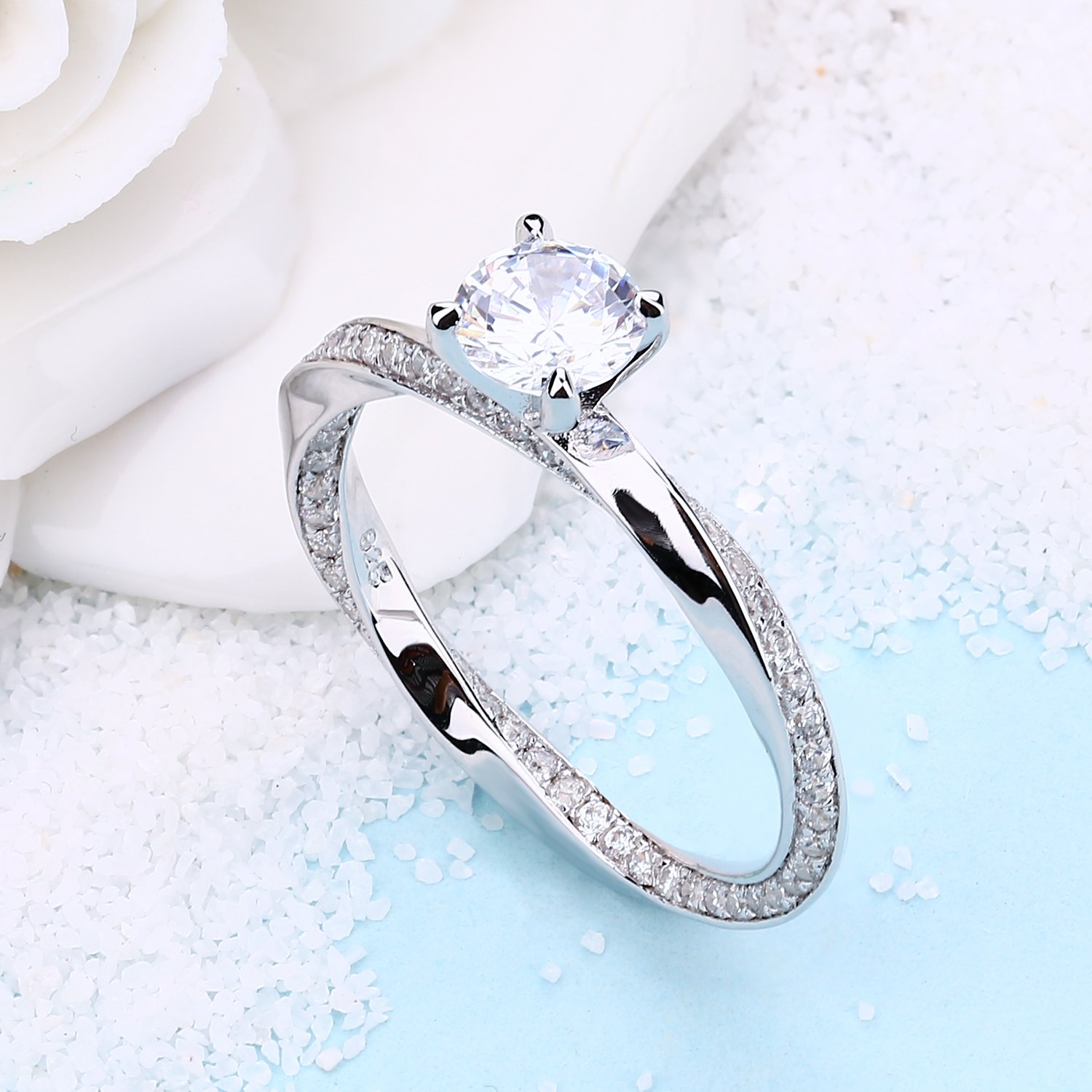 YL Solitaire Engagement Rings 925 Sterling Silver Round 6mm Created Pink Tourmaline Wedding Jewelry for Women-size7