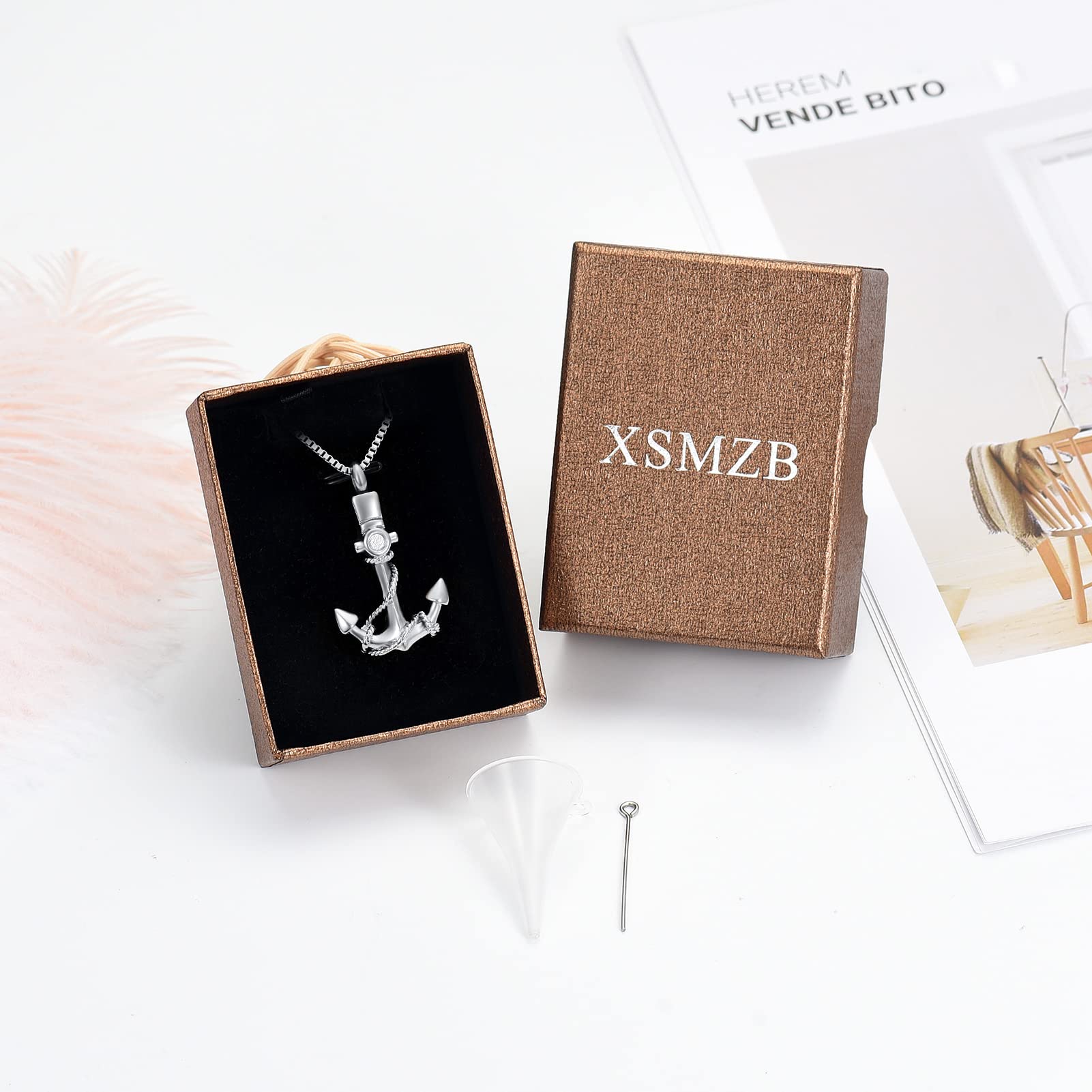 XSMZB Cremation Jewelry for Ashes Anchor Urn Necklace for Men Women Memorial Ashes Holder Keepsake Urn Pendant (Silver)
