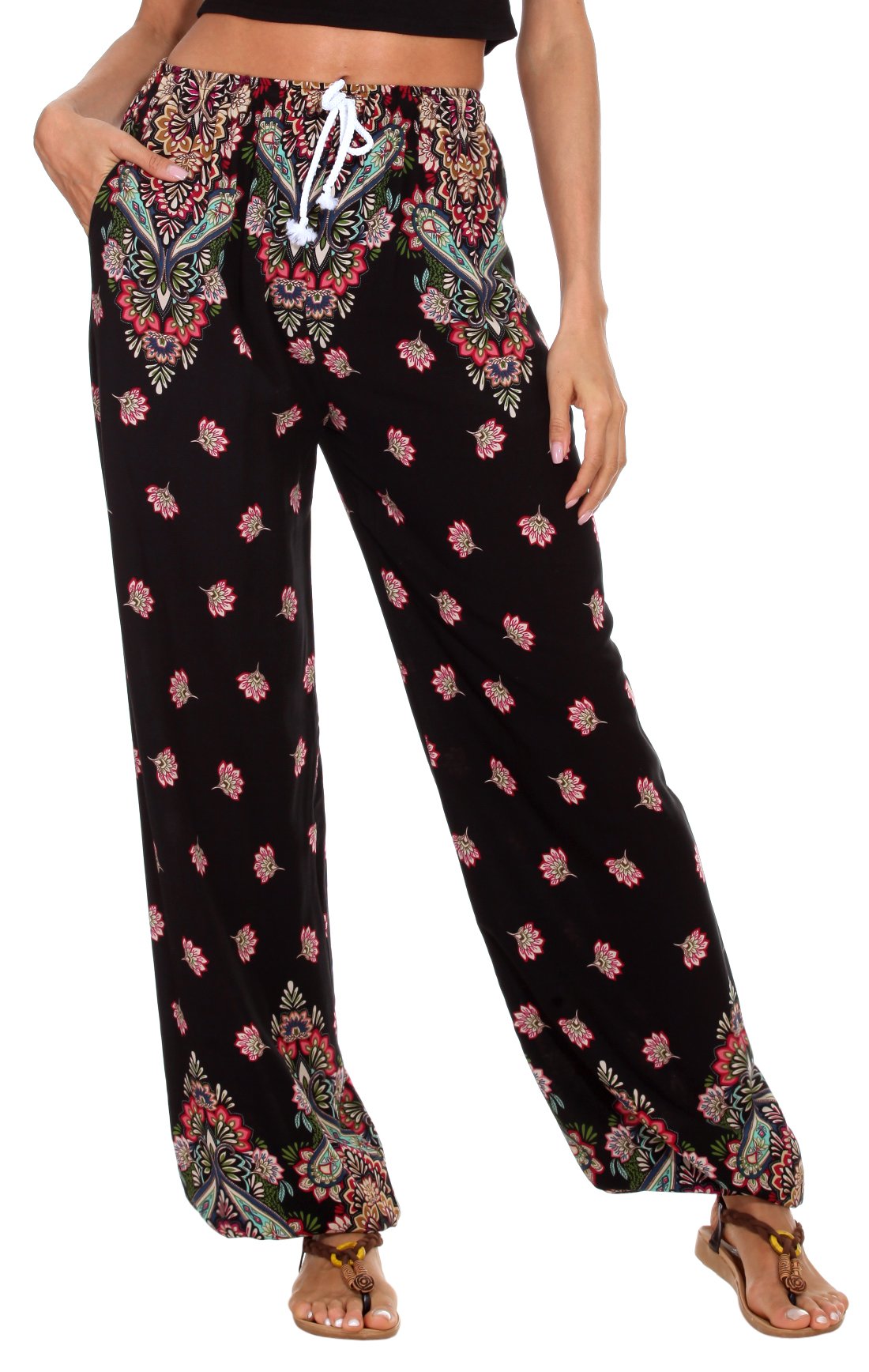 Urban CoCo Women's Floral Print Summer Boho Pants Harem Beach Vacation Pants (# 10, XL)