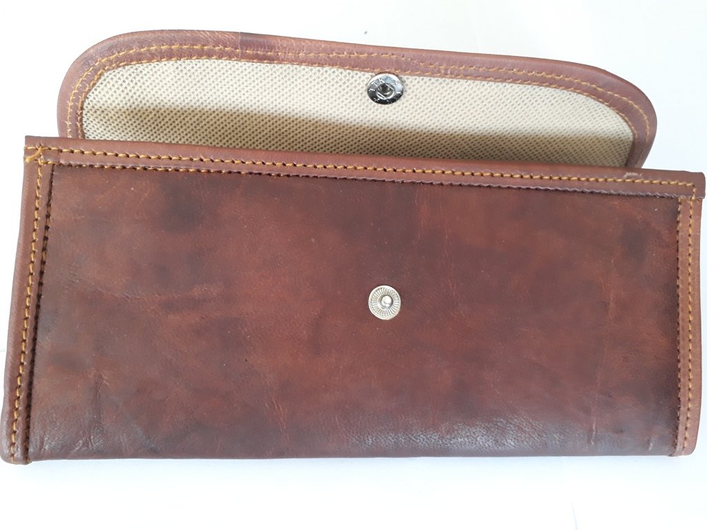 Vintage Women's Genuine Goat Leather Spacious Trifold Card Wallets Ladies Clutch Purse