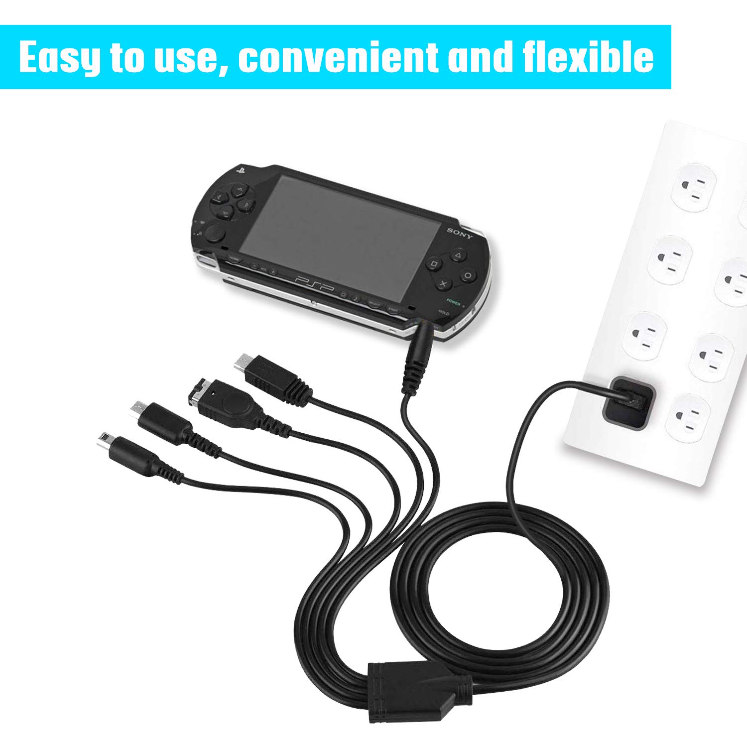 Xahpower 5 in 1 USB Charger Cable Cord for Nintendo NDS Lite/Wii U/New 3DS(XL/LL),3DS(XL/LL),2DS,DSi(XL/LL),NDS/GBA SP(Gameboy Advance sp),PSP 1000 2000 3000