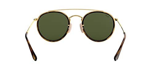 Ray-Ban RB3647N Double Bridge Round Sunglasses, Gold/G-15 Green, 51 mm + 1