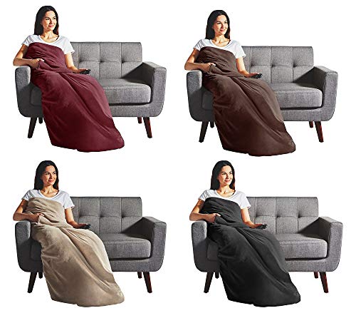 Sunbeam Electric Heated Velvet Plush Deluxe Throw XL Dual Pocket Blanket Mushroom Washable Auto Shut Off 3 Heat Settings