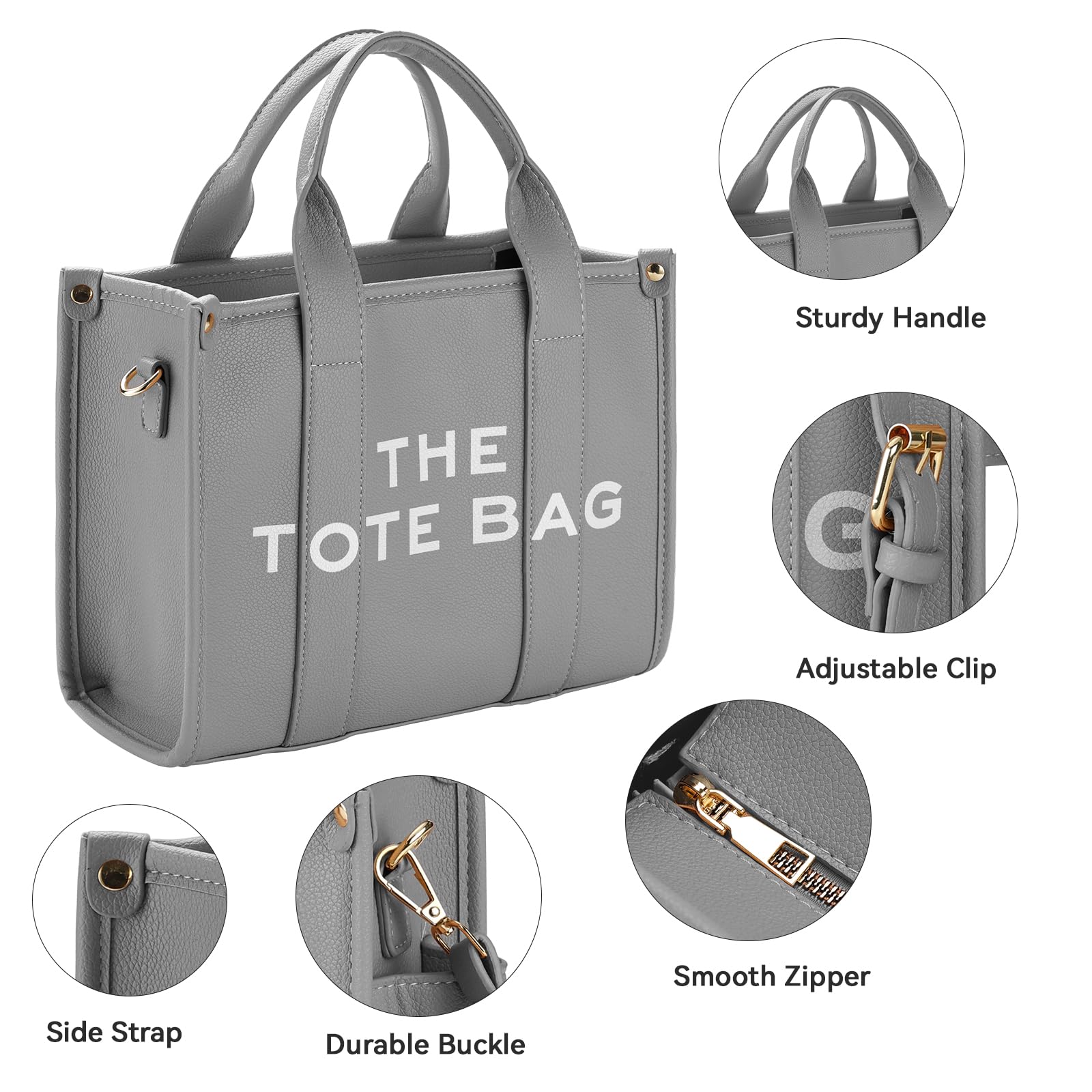 Tote Bag for Women, The Tote Bag with Zipper, Trendy Personalized Oversized Medium PU Leather Tote Bag Top-Handle Shoulder Crossbody Bags.(Medium-Grey)