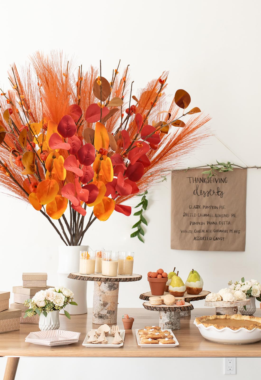 unlemoni 12Pcs 27.5" Artificial Fall Flowers Bouquets with Burnt Orange Pampas Grass & Berry Pumpkin & Fall Eucalyptus Leaves Stems, Fall Centerpieces for Tables Wedding Autumn Thanksgiving Decor