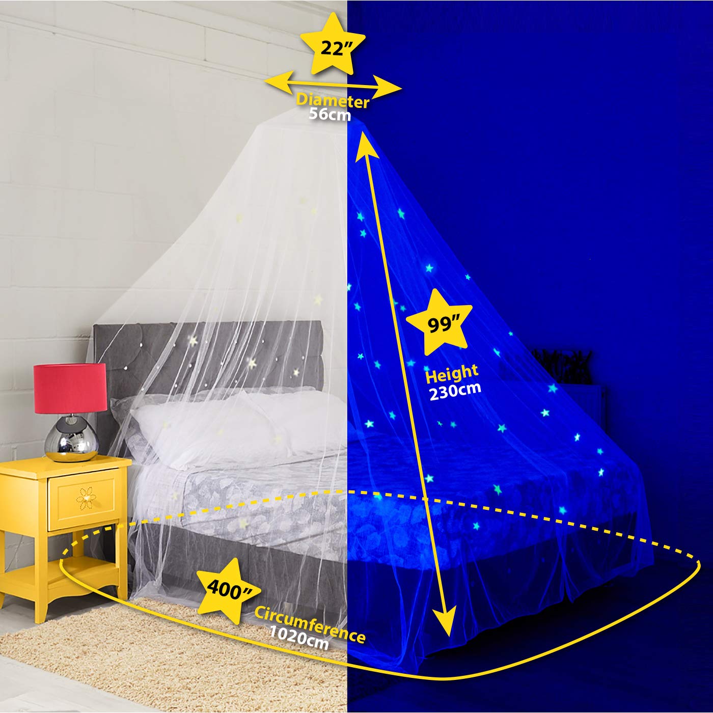 Stars Glow in the Dark Kids Bed Canopy Baby Crib Play Tent Fairy Light Stars Large Mosquito Net
