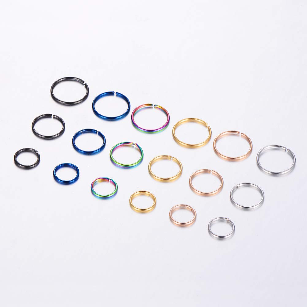 Xanowan Stainless Steel Hoop Nose Ring Cartilage Ring Set 6 Color Set for Men and Women