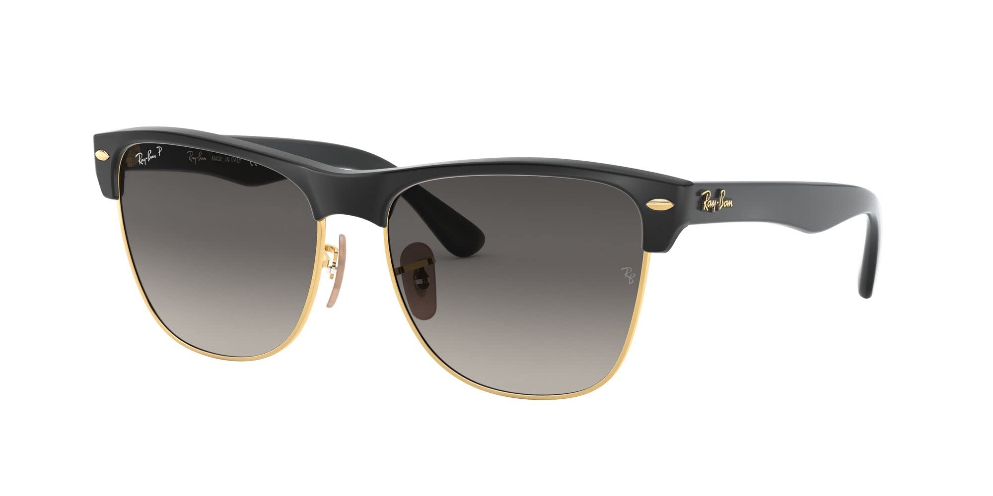 Ray-Ban RB4175 Clubmaster Oversized Square Sunglasses, Demi Gloss Black/Polarized Grey Gradient Dark Grey, 57 mm