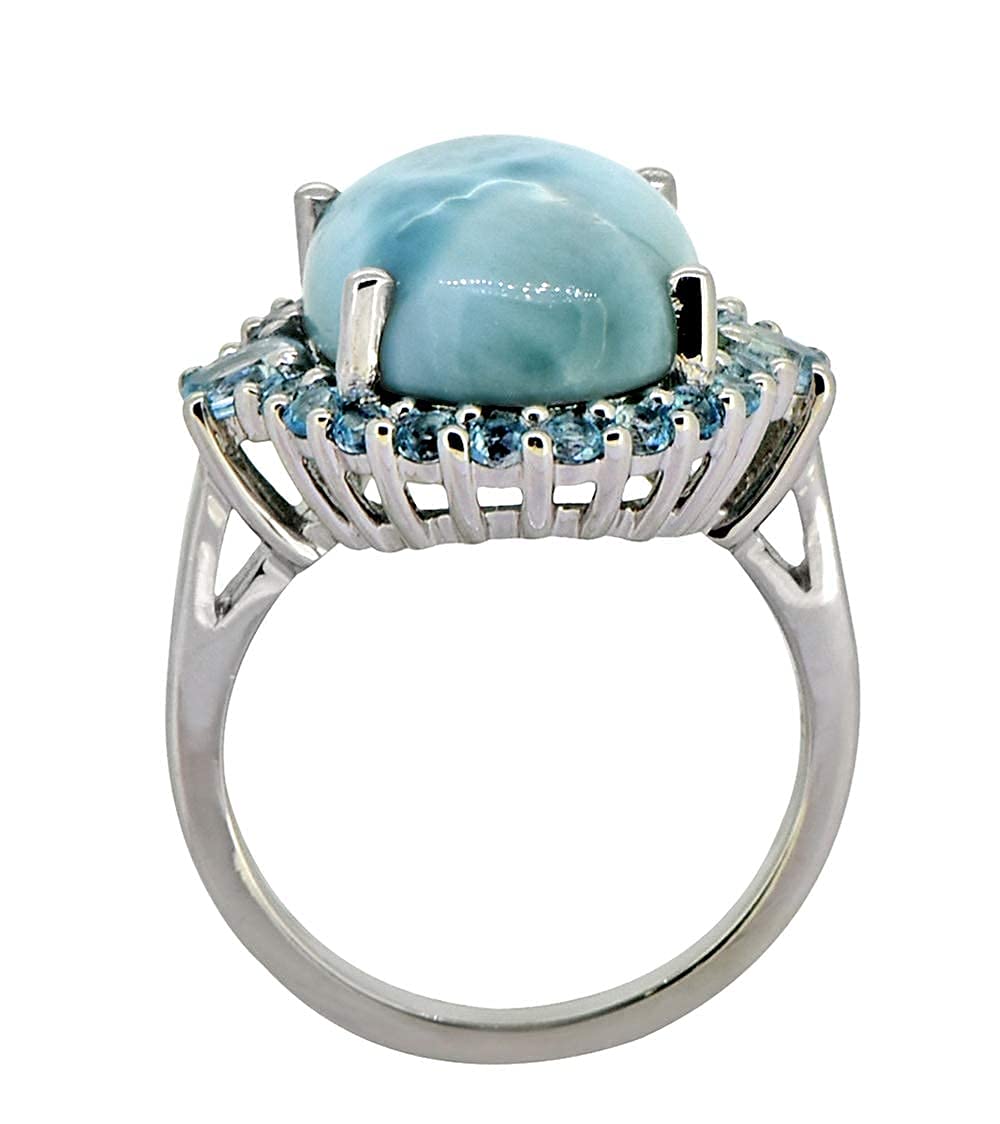 YoTreasure 12.03 Cts. Larimar Swiss Blue Topaz 925 Sterling Silver Cluster Ring