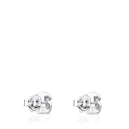 TOUS Sterling Silver with Onyx Earrings for Women with Bear Motif, Size: 7mm. Color Collection