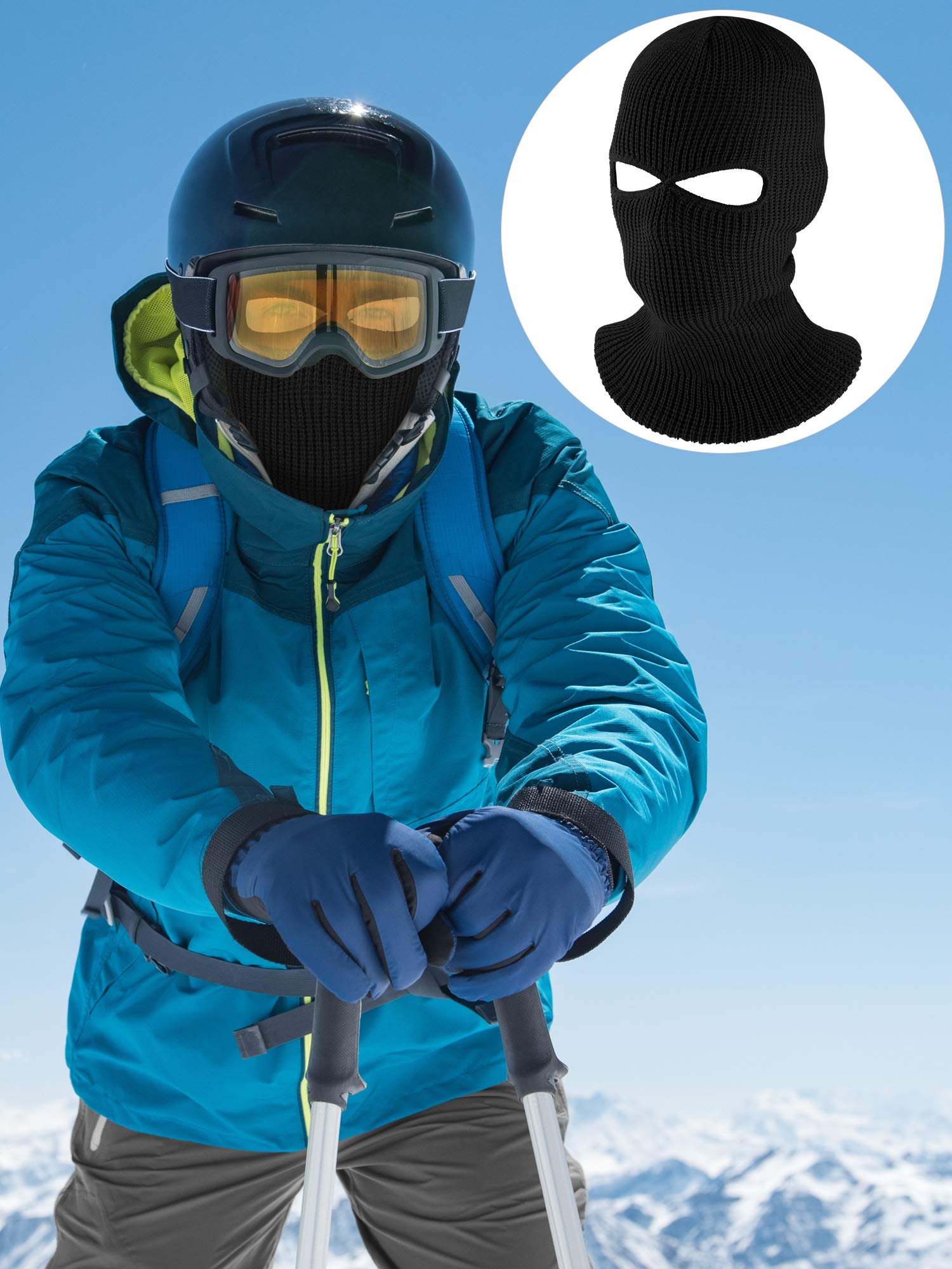 WILLBOND 2 Pieces Knitted Full Face Cover 2-Hole Winter Ski Balaclava Face Covering for Adult Supplies (Black)