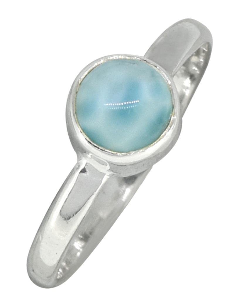 YoTreasure 6 MM Natural Larimar Solitaire 925 Sterling Silver Ring