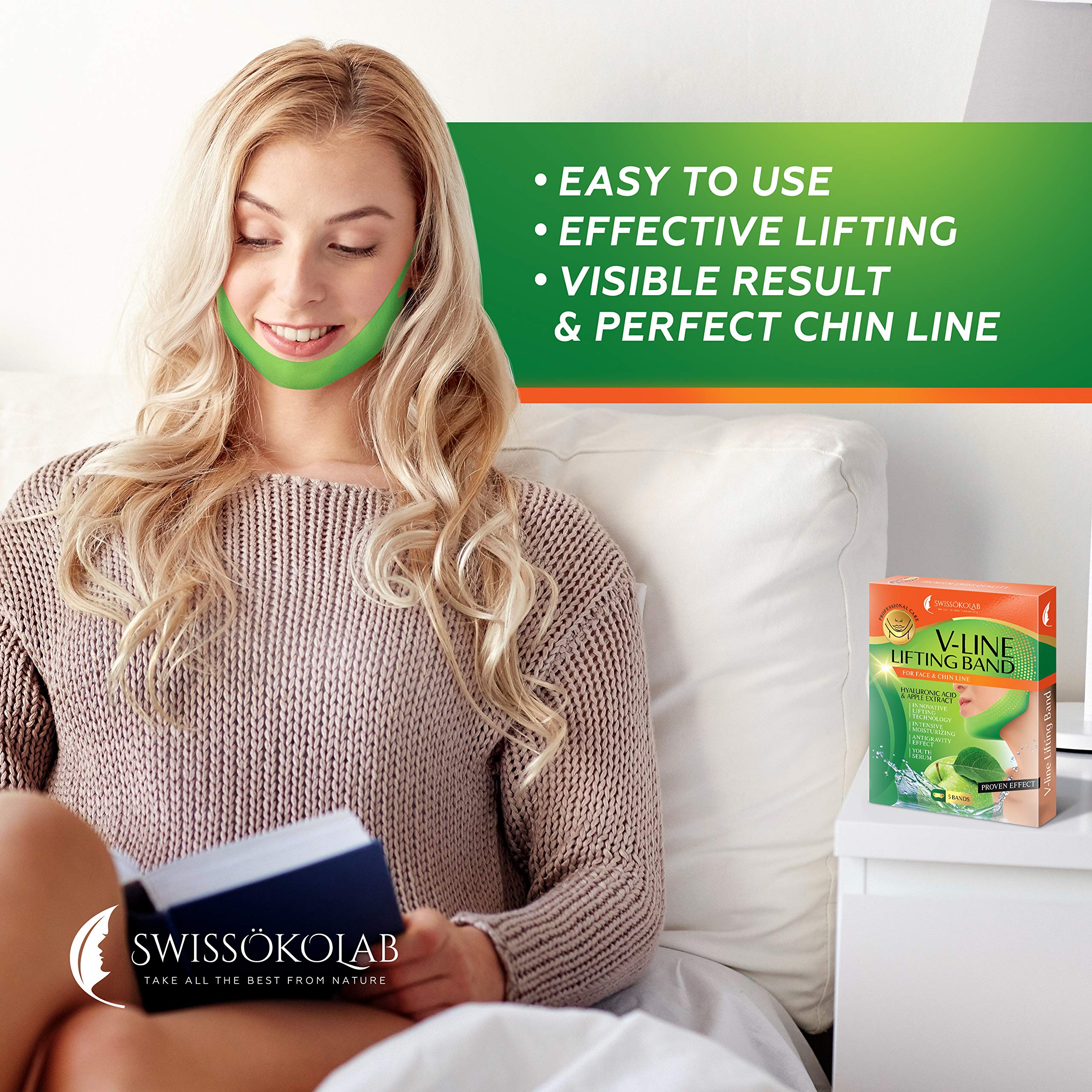 SWISSÖKOLAB V shape lifting up Face Mask Chin Up Patch Double Chin Reducer Chin Contour Tightening Firming Face Lift Tape Mask V-Line Neck Lifting Patches V Shaped Slimming Face Mask 5 pcs