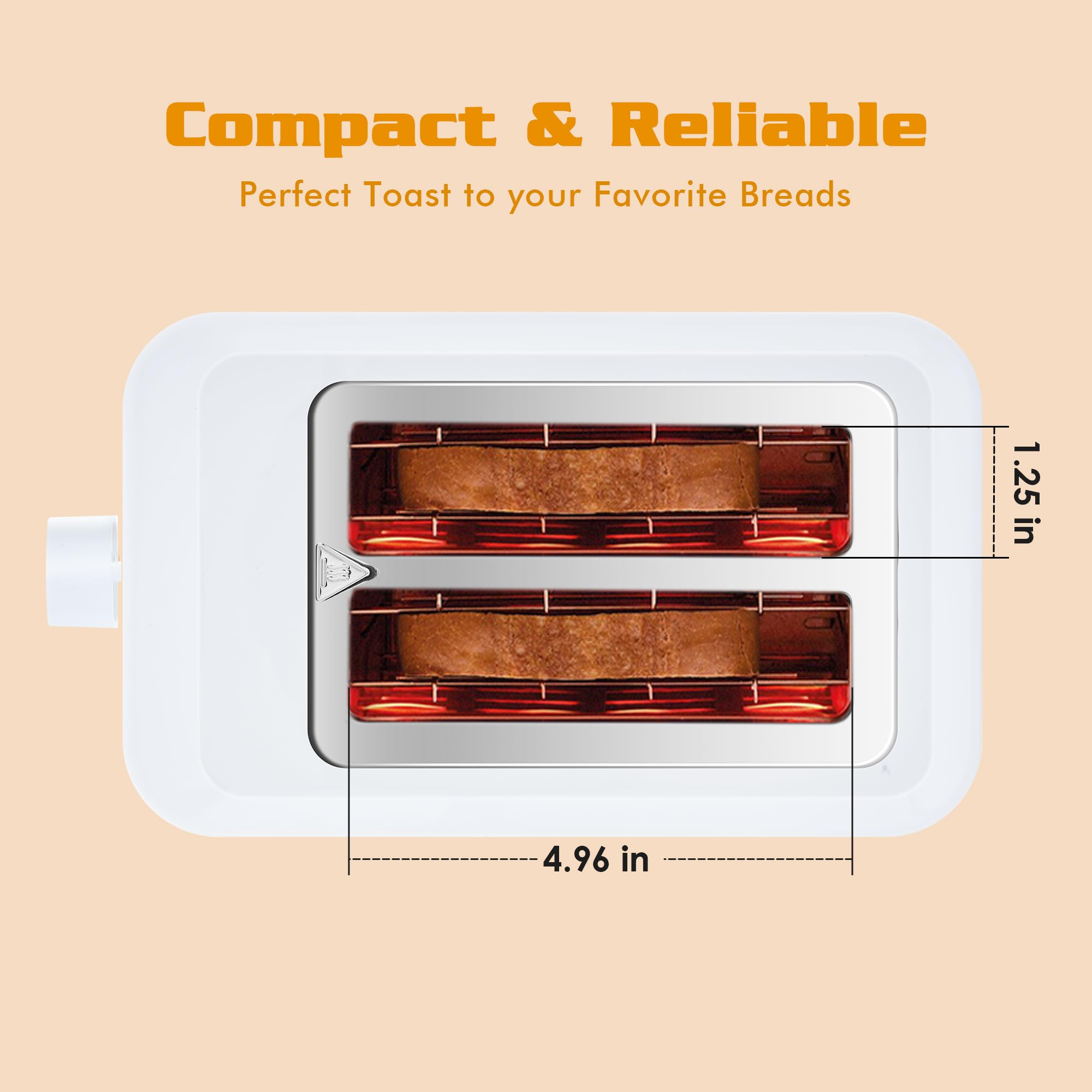 Toaster 2 Slice, NIKLEMON Small Compact Plastic Toaster with 6 Browning Levels and Defrost, Reheat and Cancel 3 Functions, Removable Crumb Tray, Under Base Cord Storage, White