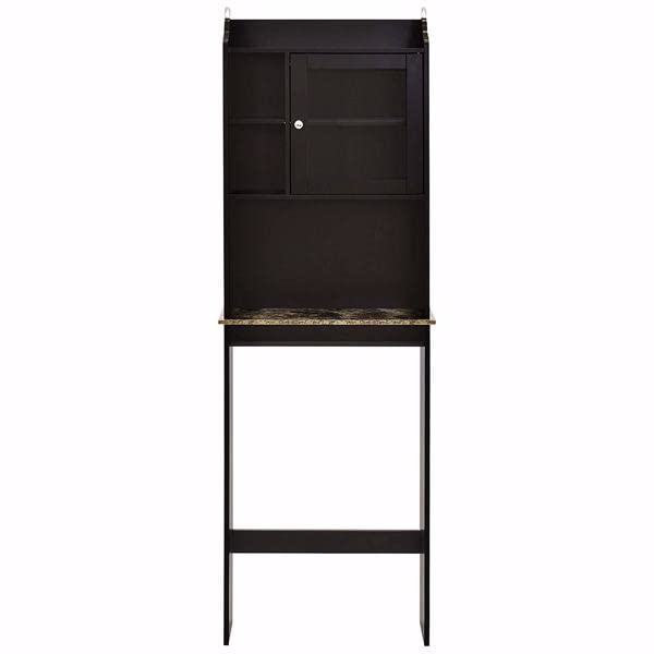WISCLASS Modern Wood Bathroom Cabinet Organizer, Over-The-Toilet Storage, Space-Saving with Removable Adjustable Wood Panel and Silver Metal Door Handles, Black
