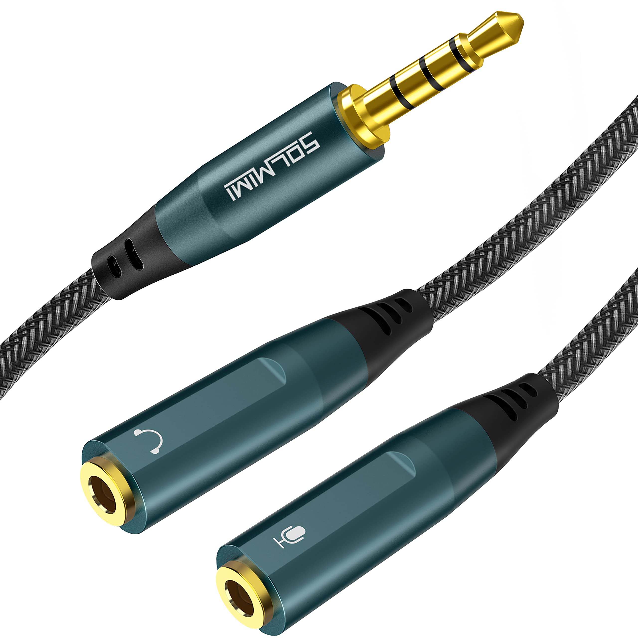 SOLMIMI Headset Adapter, 3.5mm TRRS to Dual 3.5mm Audio Mic, Headphone Y Splitter Mic and Audio Cable 3.5 mm Headphone Extension Cable
