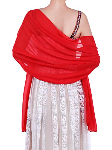 WILLBOND Womens Shawl Chiffon Bridal Evening Soft Wrap Scarf, Chiffon Scarf Ribbon Scarf Satin Scarf for Evening Dresses(L,Red)