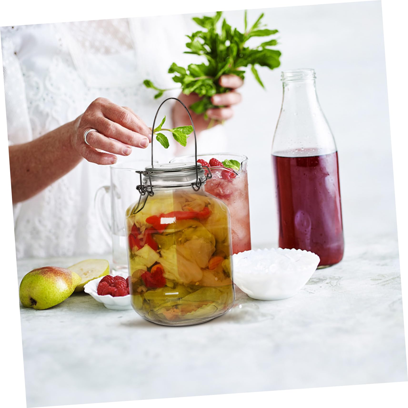 SWOOMEY Glass Storage Jar Glass Container Sauerkraut Canned Clear Container Glass Kitchen Canisters Transparent Pickle Jar Sealed Glass Storage Jar Glass, Iron Glass Storage Container Food