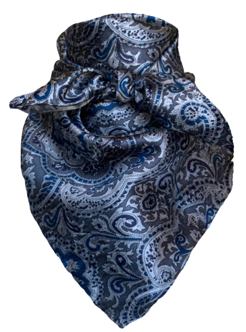 Wyoming Traders Paisley Cowboy Wild Rag 100% Silk Scarf Bandana Multiple Colors XL 42" (Blue/Silver)