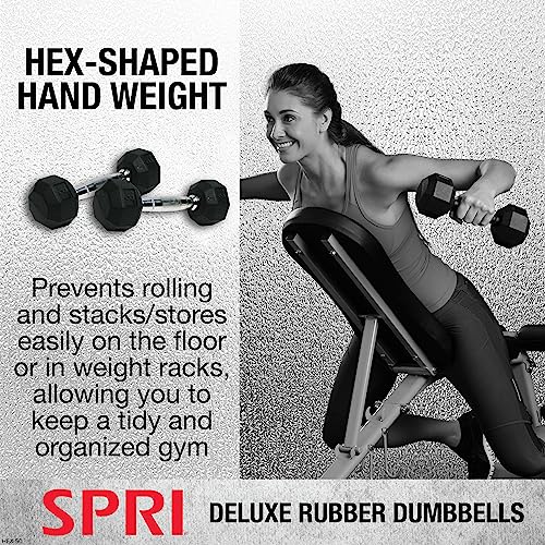 SPRI Dumbbells Deluxe Rubber Coated Hand Weights All-Purpose Color Coded Dumbbell for Strength Training (Set of 2) (15-Pound)