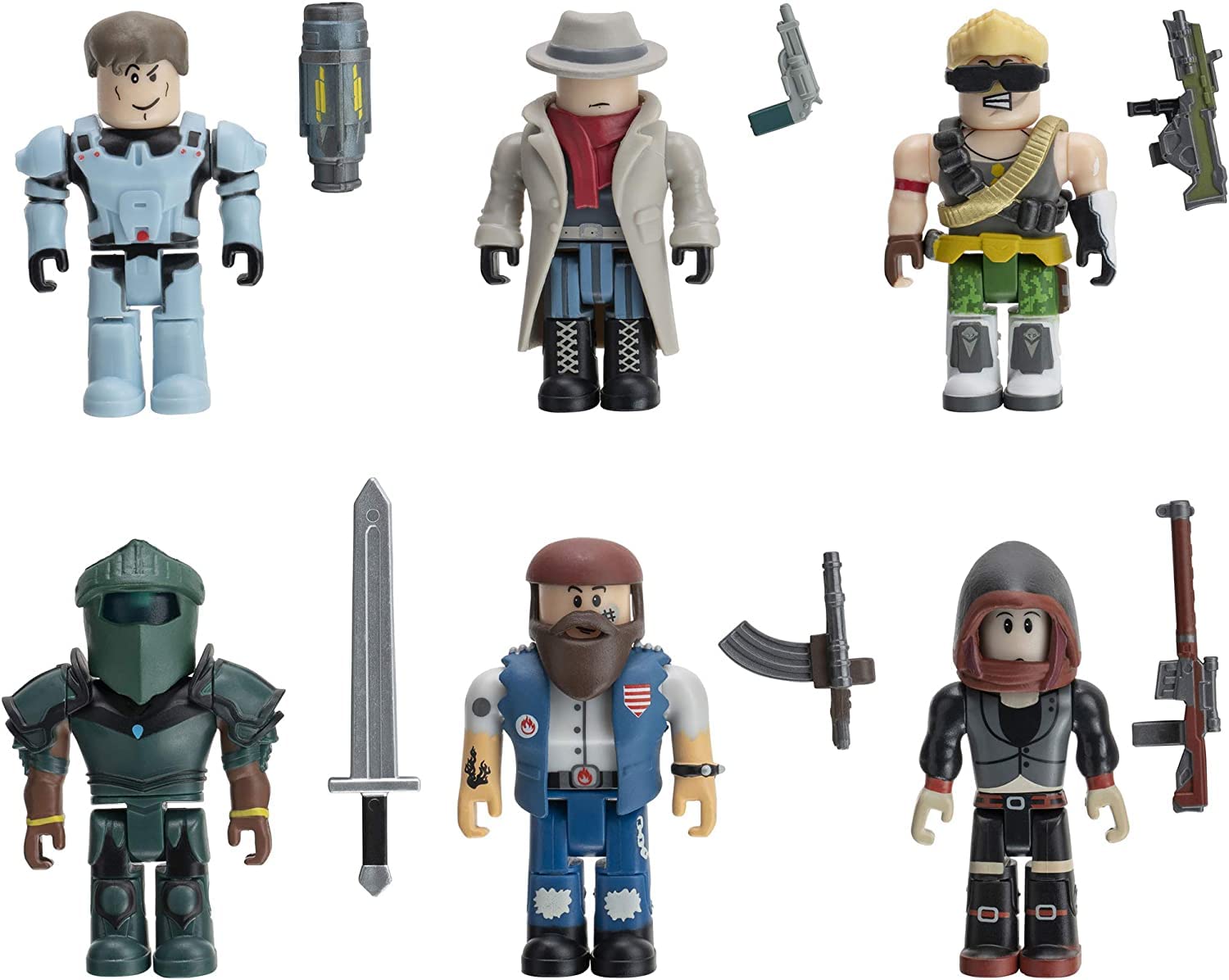 Roblox Q-Clash Action Figure Toy Set 6-pack - Playset w/Exclusive Virtual Item - includes Ghost, Decker, Cyborg, Rascal, Sir Knight & Reaper - Officially Licensed - Gift for Kids, Boys & Girls - 6+