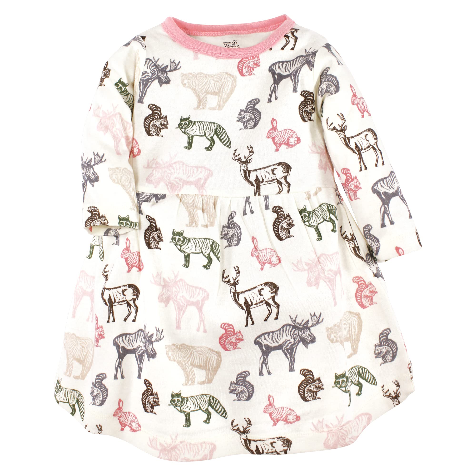 Touched by Nature Girls Organic Cotton Short-Sleeve and Long-Sleeve Dresses, Woodland, 18-24 Months