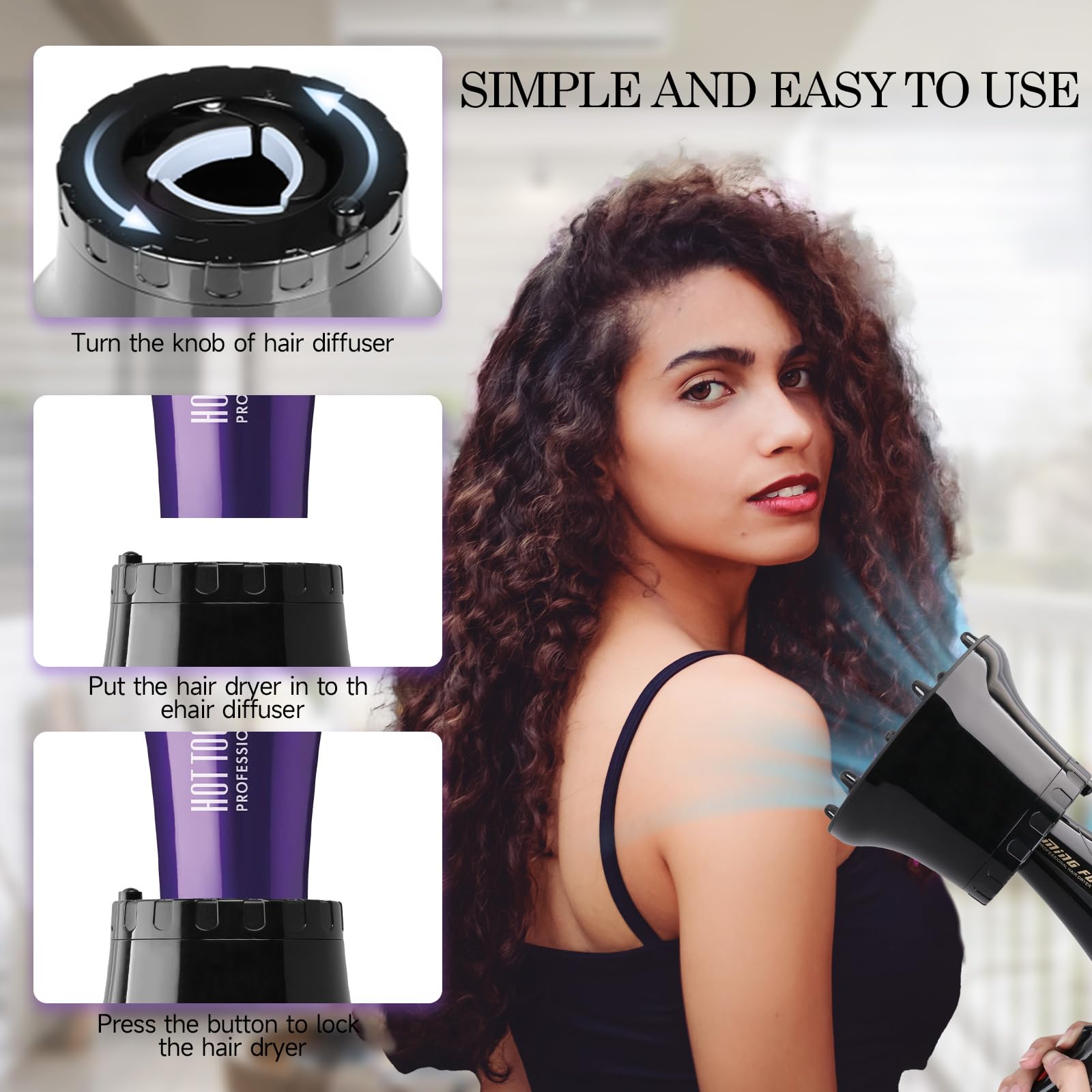 Universal Hair Diffuser, Diffuser Attachment for Hair Dryer, Hair Dryer Diffuser Attachment for Curly and Natural Wavy Hair Blow Dryer Diffuser for 1.4 Inch to 2.6 Inch Blow Hair Dryer