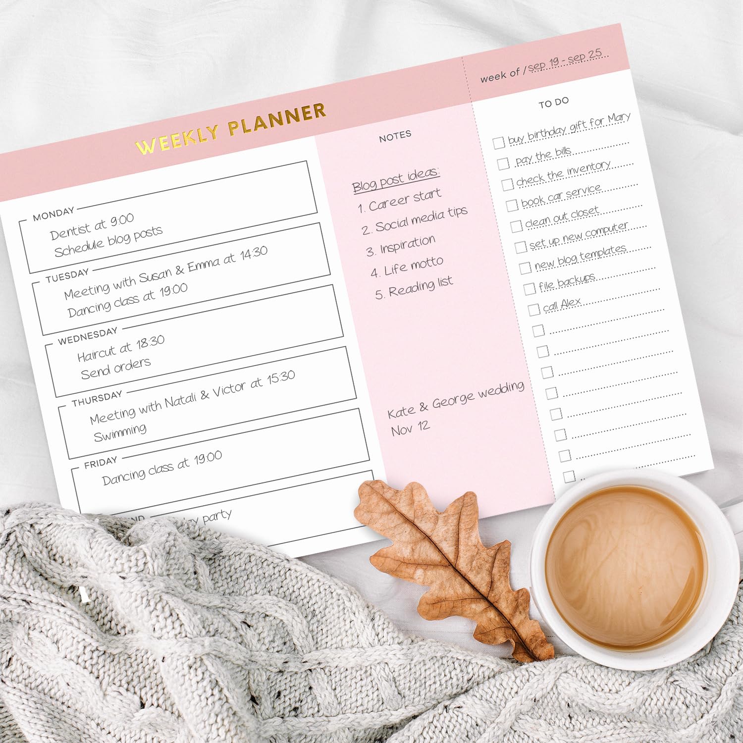 Sweetzer & Orange Weekly To Do List Pad. Pink Gold Weekly Planner Notepad with Daily Planner Agenda Squares. 7x10” Day Planner 2024 2025 - Student Planner, Work Planner and Checklist Note Pad.