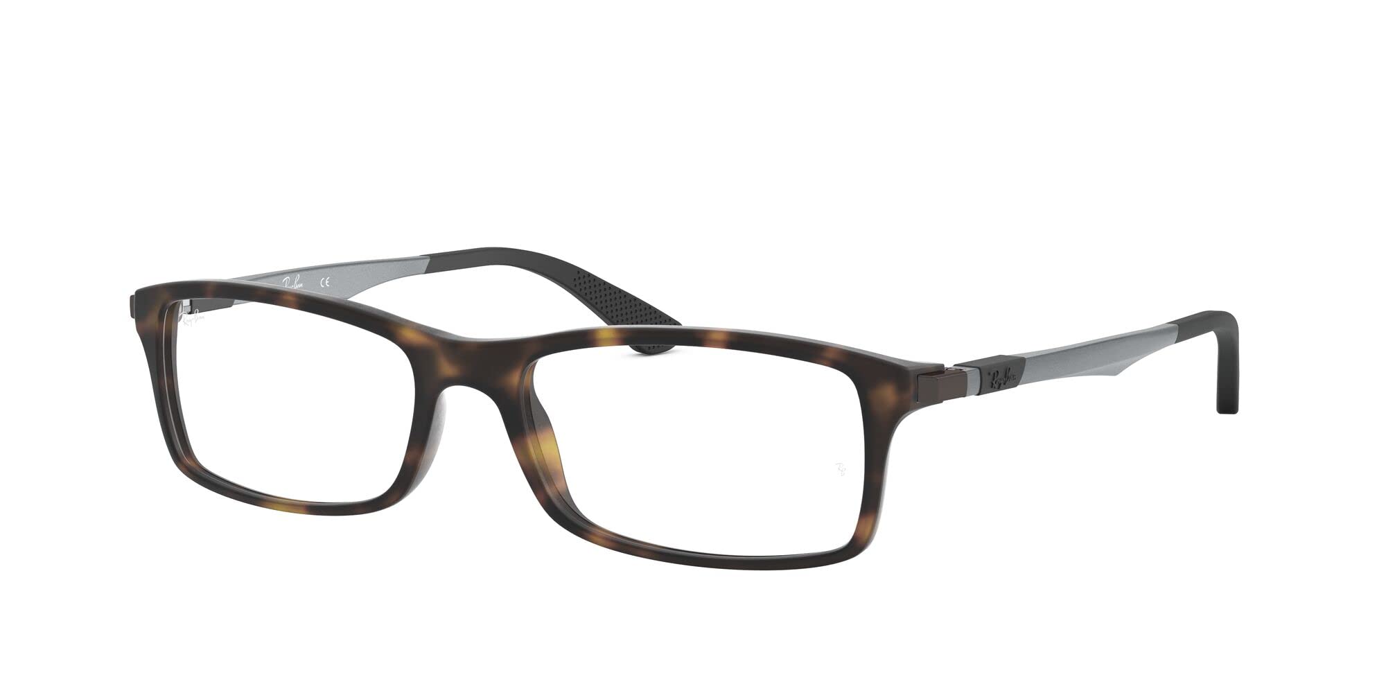 Ray-Ban RX7017 Rectangular Prescription Eyeglass Frames, Matte Black/Demo Lens, 52 mm