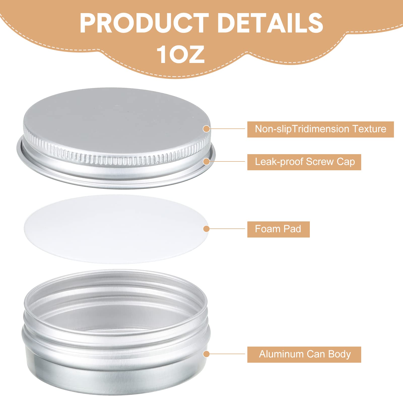 Zubebe 200 Pack Metal Tins Aluminum Containers with Lids Screw Top Round Tin Cans for Cosmetic Lip Balm DIY Salves Candles Wax with 5 Markers 10 Sheets Label Stickers (1 oz, Silver)