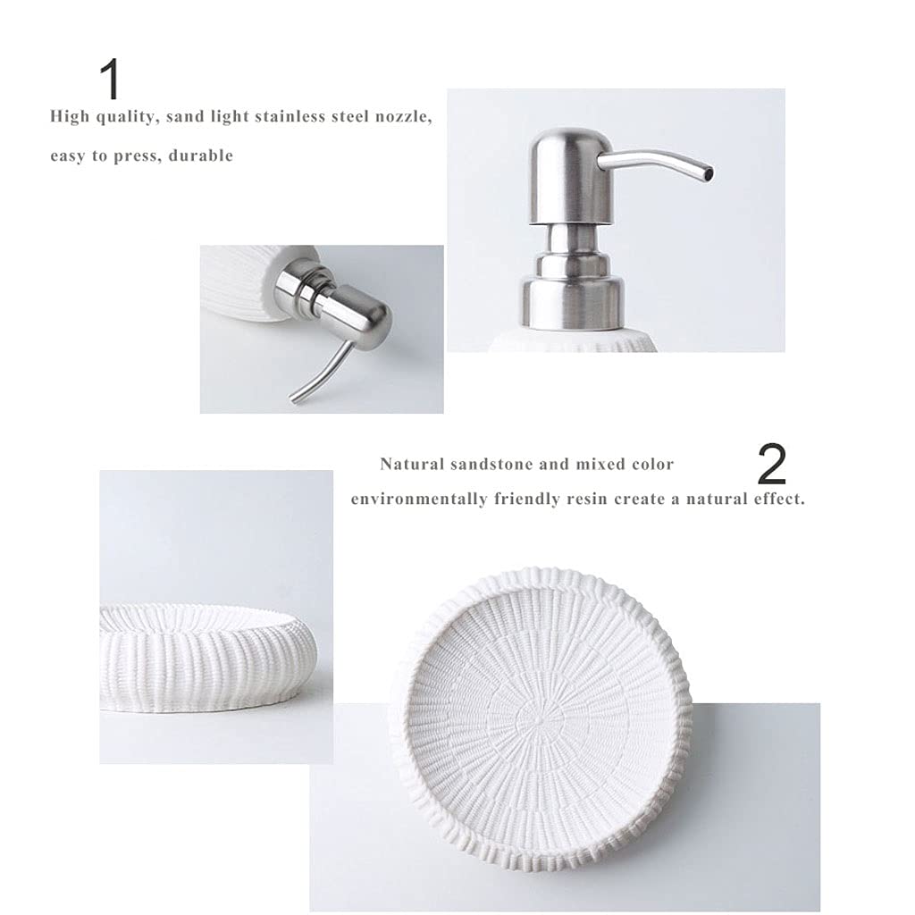 Soap Dispenser Artificial Stone Decorative Bathroom Accessories Set 5Pcs- Includes Hand Soap Dispenser Mouthwash Cup Soap Dish and Tray,Elegant Bathroom Accessories Bathroom Soap Dispenser (C b)