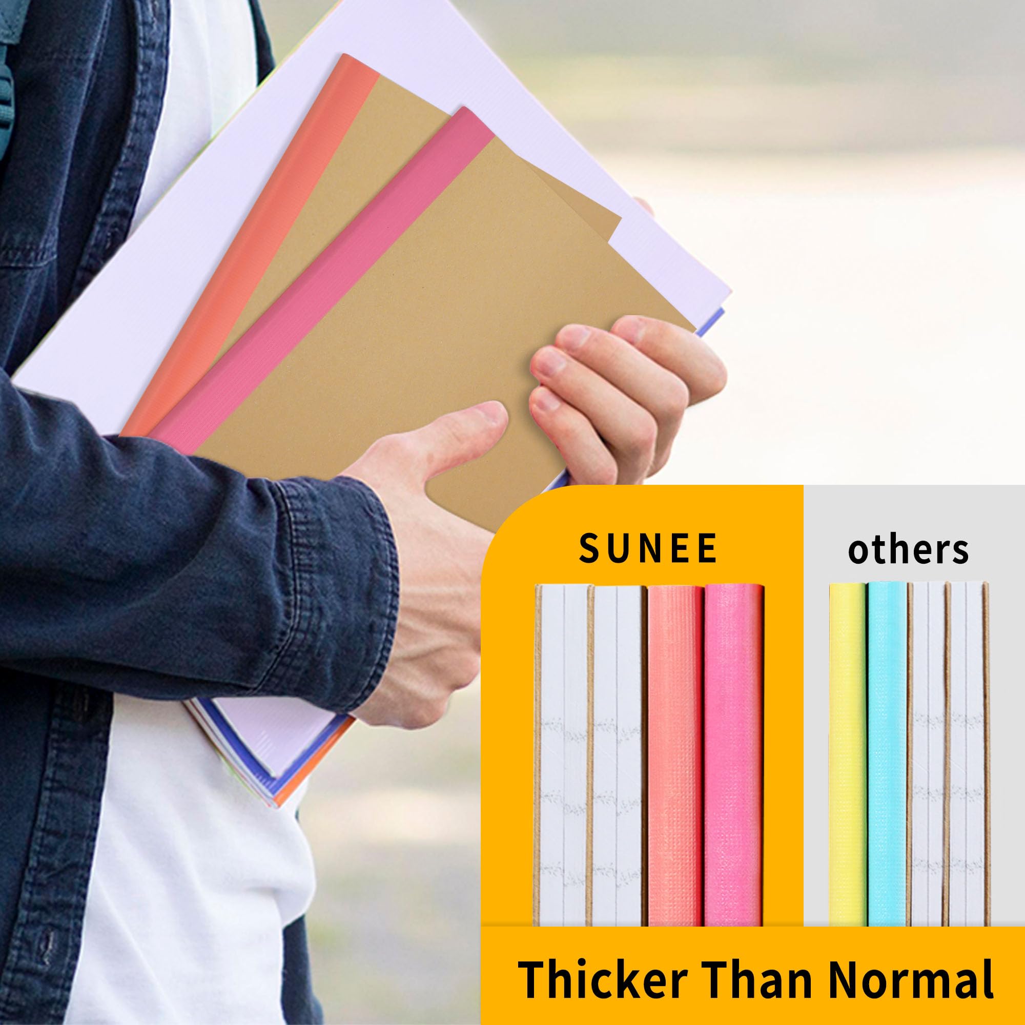 SUNEE 6 Pack Kraft Notebook Journals, Composition Notebooks Bulk, 5.75" x 8.25", 60 Sheet per book with Rainbow Spine, A5 Lined Page, 6 Color, Pastel Notebooks for School, Home&Office,Writing Journal
