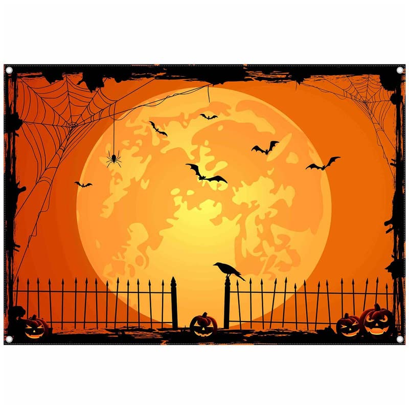 Swepuck 7x5ft Orange Halloween Photo Backdrop for Parties Large Pumpkin Patch Moon Picture Photography Background Kids Witch Haunted House Decorations Banner