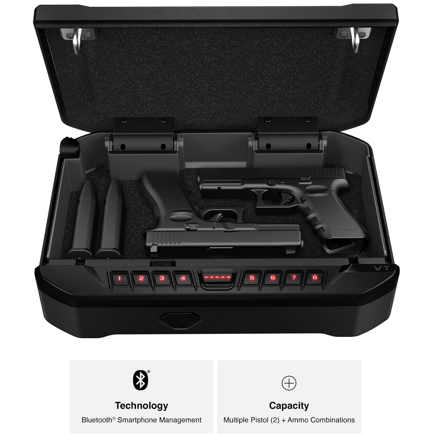 VAULTEK VT Full-Size Handgun Bluetooth Smart Safe Multiple Pistol Safe with Auto-Open Lid and Rechargeable Battery (Non-Biometric) (Bluetooth)