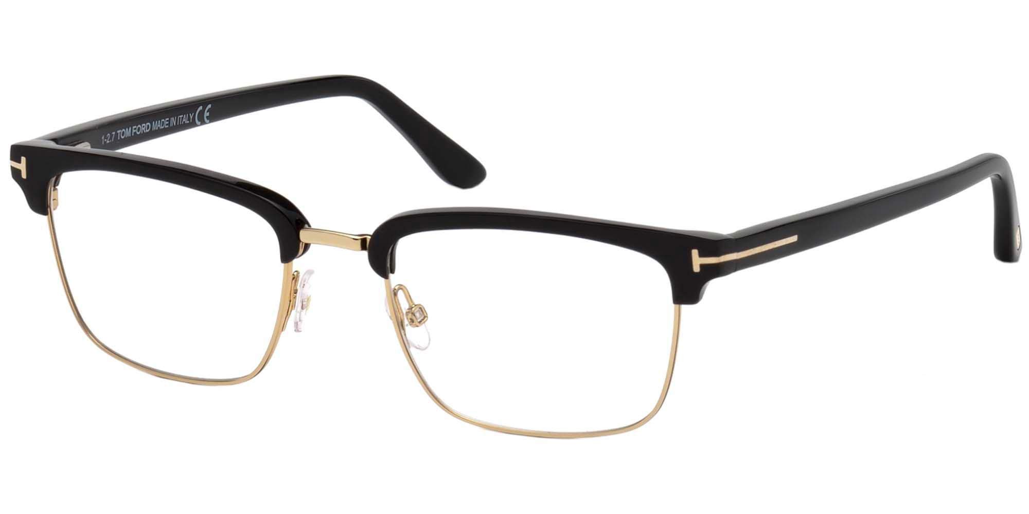 Tom Ford Unisex FT5504 001 Eyeglasses Optical Frames, Black & Gold (Nero Lucido) Size 54