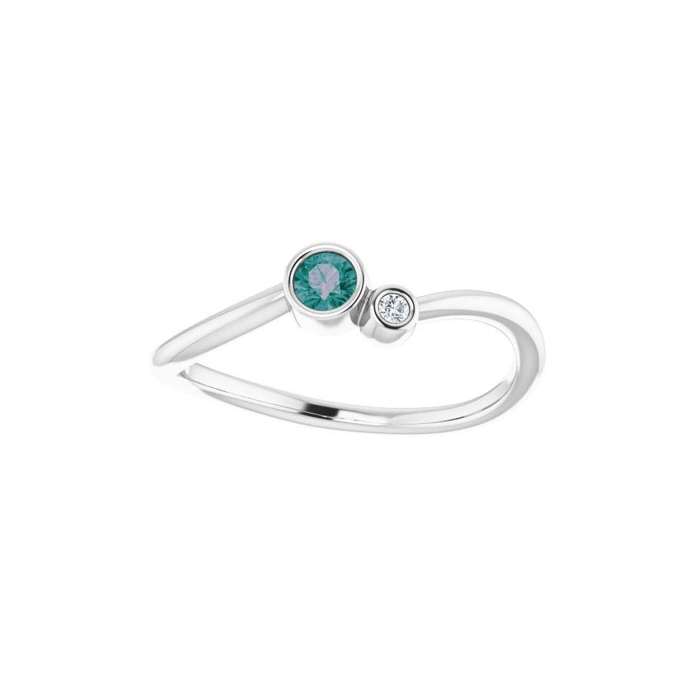 Solid 925 Sterling Silver Solitaire Alexandrite and .02 Cttw Diamond Two-Stone Ring Band (Width = 4.7mm) - Size 5.5
