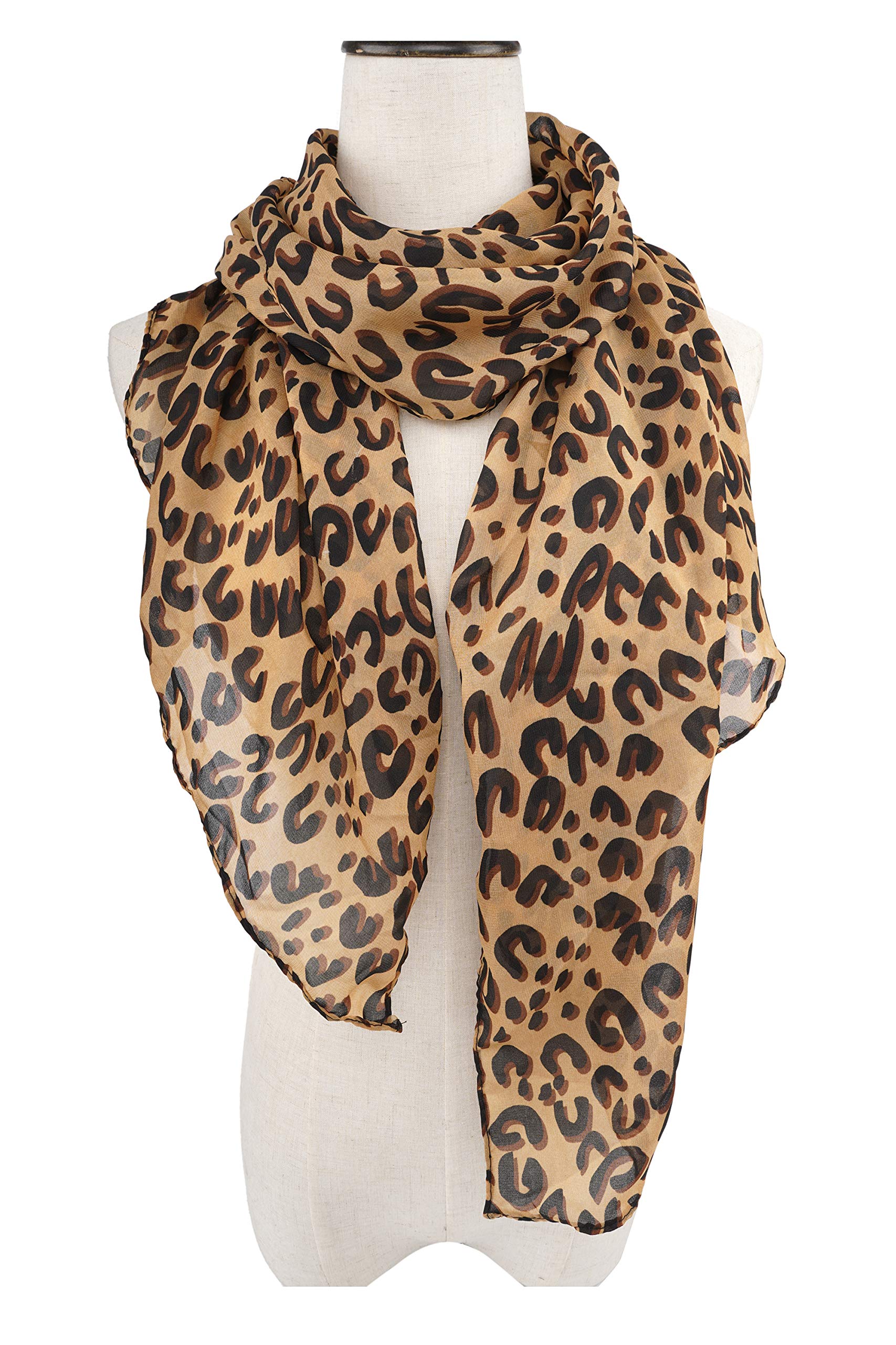 YOUR SMILE Ladies/Women's Lightweight Floral Print/Solid Color mixture Shawl Scarf For Spring Summer season (Leopard 1)